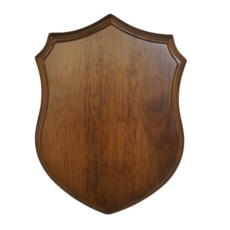 walnut finish wooden shield award plaque